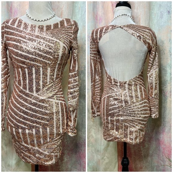 Xenia Boutique | Dresses | Xenia Boutique Rose Gold Mini Sequin Bodycon ...
